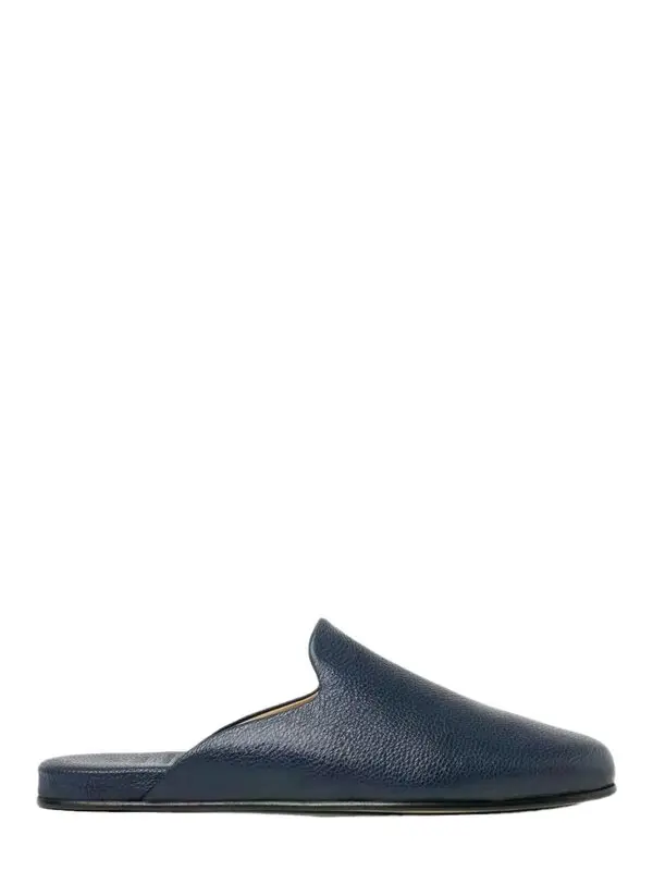 SCAROSSO Atlas Travel Pebble-grain Leather Slippers - Blue