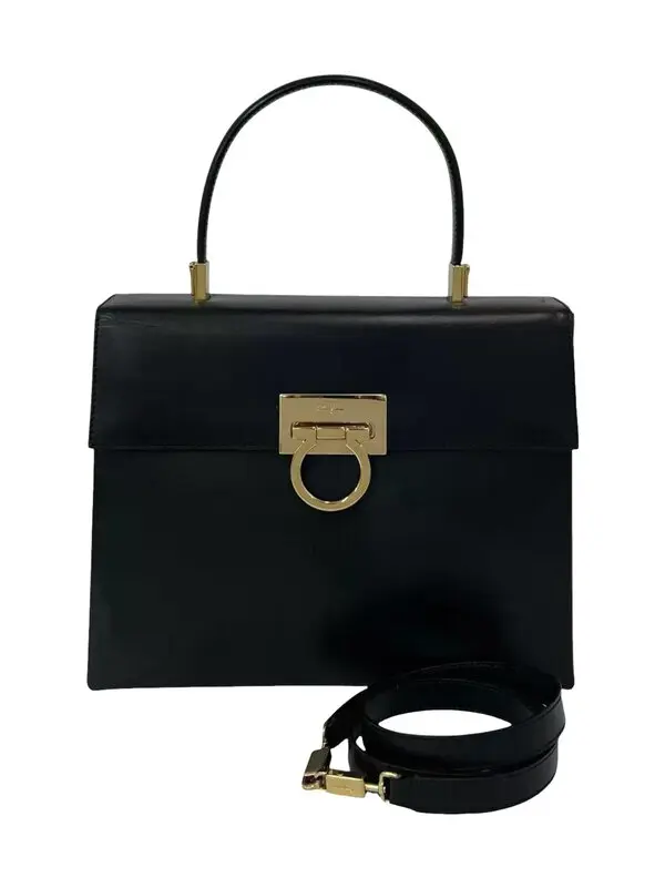 FERRAGAMO 2010-2026 Leather Gancini Satchel - Black