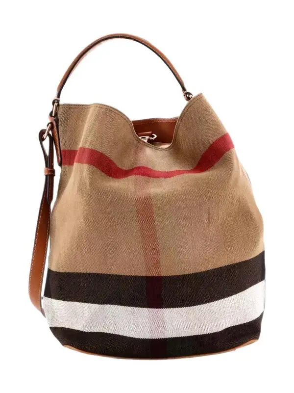 Burberry Ashby Bag House Check Canvas Medium Bucket Bag - Brown