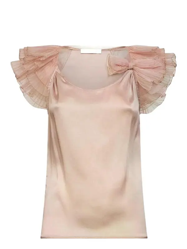 ALINA Bow-detail Ruffled Blouse - Neutrals