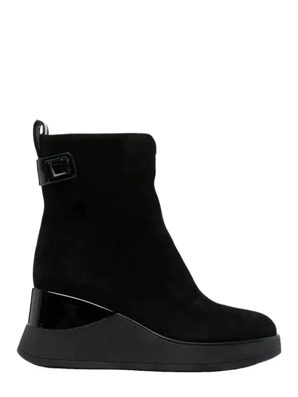 LINDA BAUMANN Wedge-heel Buckled Ankle Boots - Black