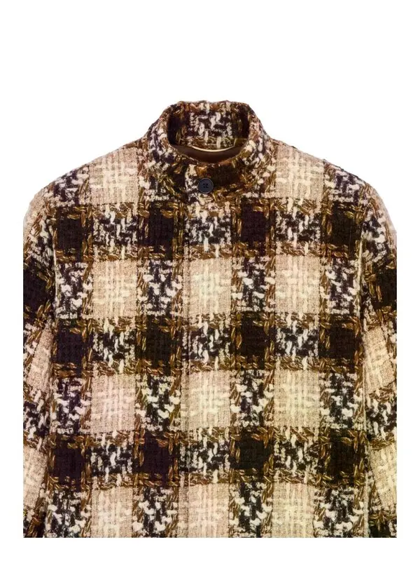 Saint Laurent Checked Tweed Short Coat - Neutrals