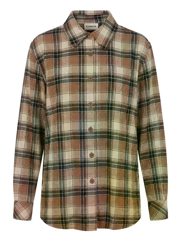 P.a.r.o.s.h Check Print Crystal Embellished Shirt - Brown