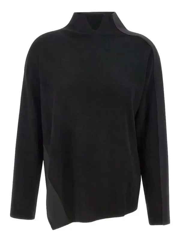 ELENA MIRÒ Asymmetrical Hem High-neck Sweater - Black