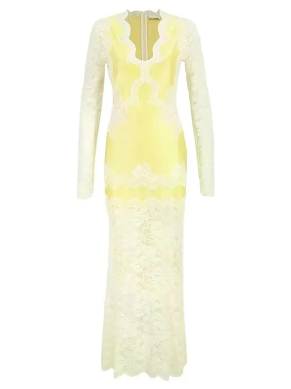 Rabanne Lace-panelled Long-sleeve Maxi Dress - Yellow