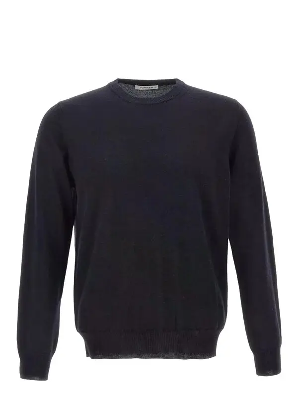 KANGRA Crew Neck Ribbed Trim Sweater - Blue