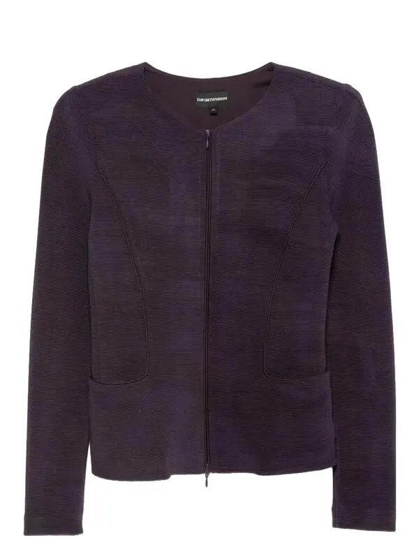 Emporio Armani Ribbed-knit Zip-up Jacket - Purple
