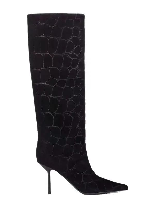 LE SILLA Bella Croc-effect Knee-high Stiletto Boots - Black
