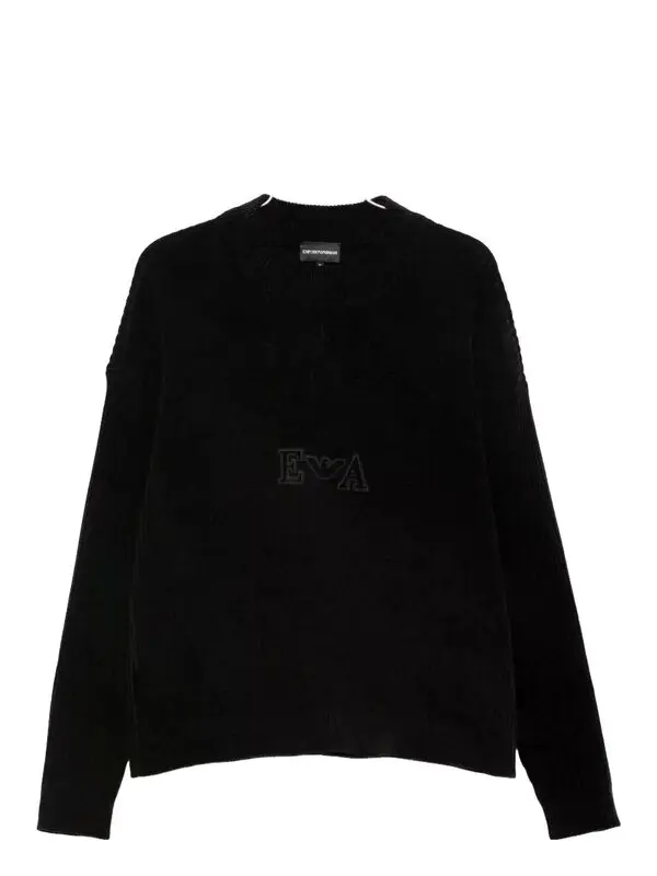 Emporio Armani Logo Embroidered High Neck Sweater - Black