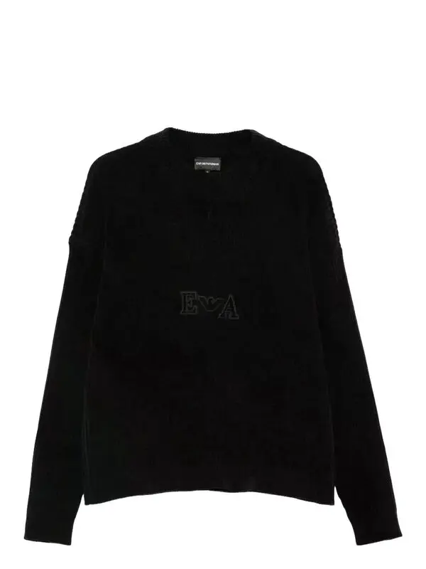 Emporio Armani Logo Embroidered High Neck Sweater - Black