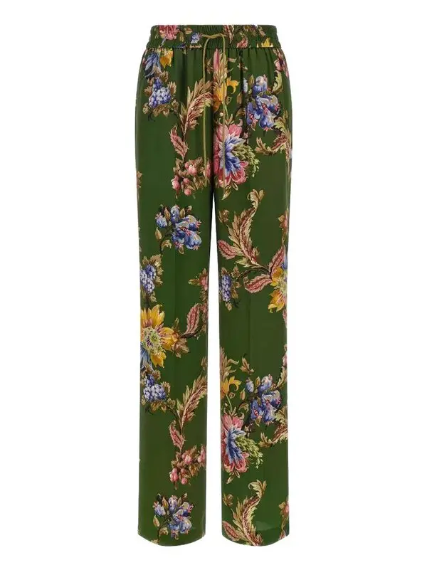 Etro Floral Print Wide-leg Trousers - Green