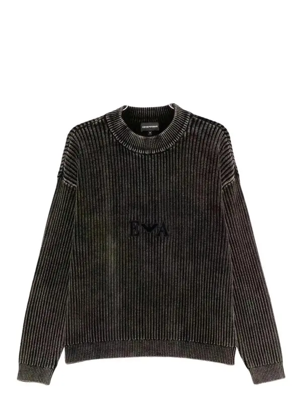 Emporio Armani Ribbed Knit Logo Embroidered Sweater - Black