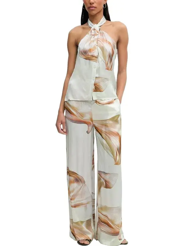 ISABELLE BLANCHE Abstract Print Wide Leg Trousers - Neutrals