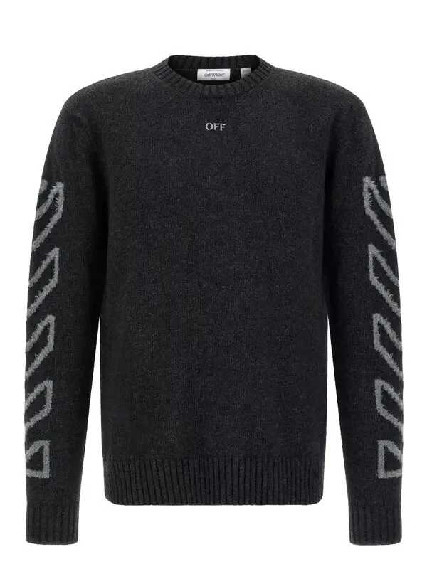 Off-White Diagonal Arrow Intarsia Knit Sweater - Grey