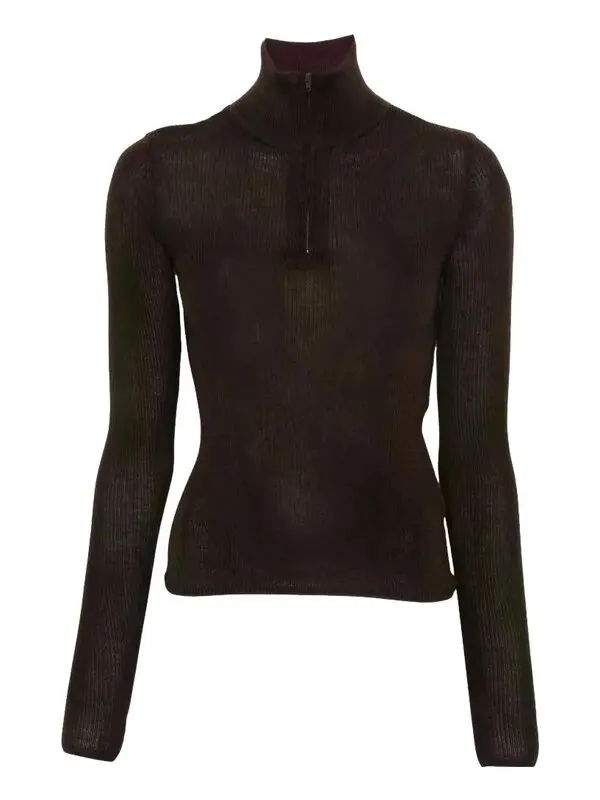 THE FRANKIE SHOP Sade Ribbed-knit Quarter-zip Sweater - Brown