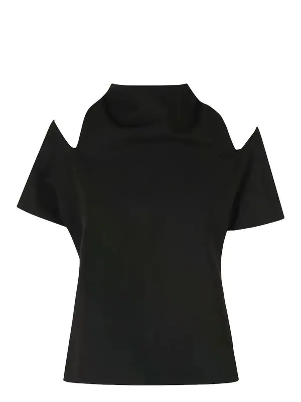 Federica Tosi Mock Neck Cut-out Short Sleeve Blouse - Black