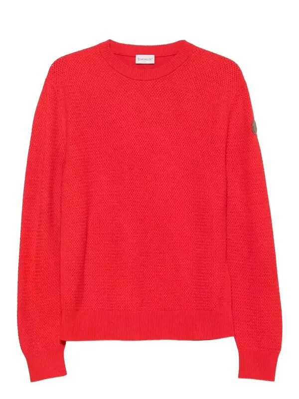 Moncler Waffle Knit Logo Patch Sweater - Red