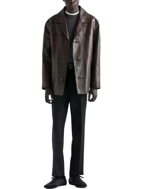 Prada Nappa Leather Caban Jacket - Brown