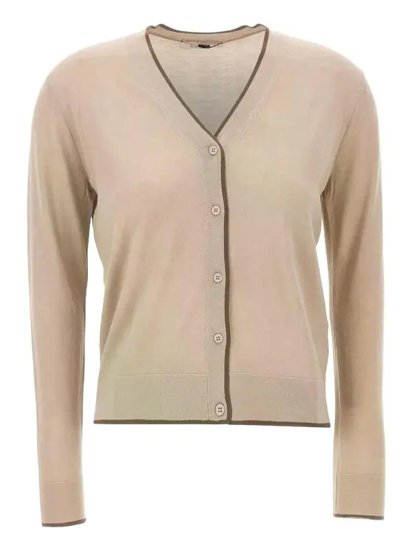 Max Mara V-neck Cardigan With Contrast Trim - Neutrals