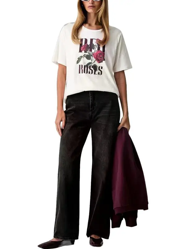 Liu Jo Rose-print Rhinestone-embellished T-shirt - White