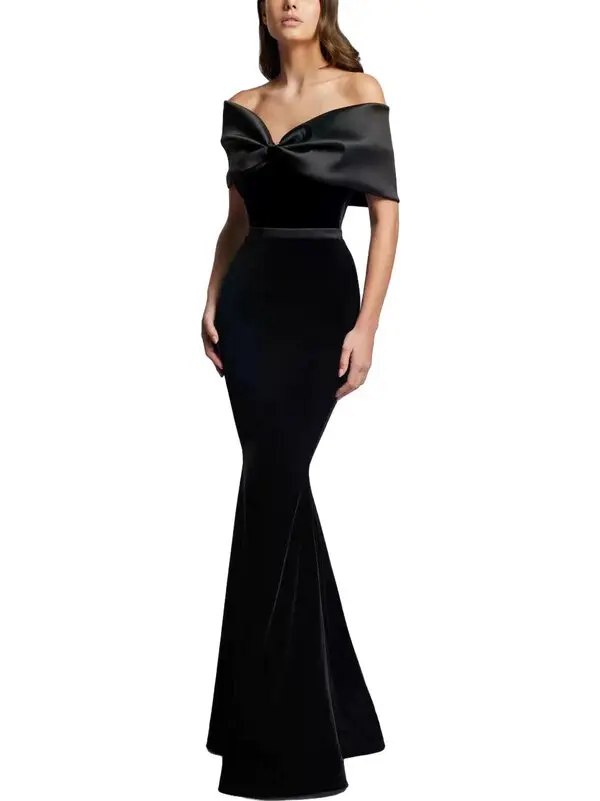 CRISTALLINI Bow-detail Velvet Maxi Dress - Black