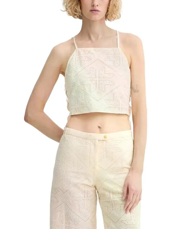 SESSUN Haydee Embroidered Cropped Top - White