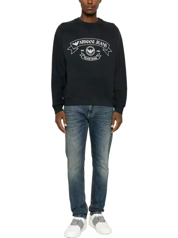 Emporio Armani Logo Print Raglan Sleeve Sweater - Blue