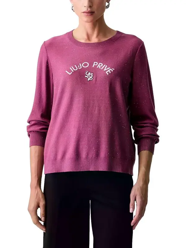 Liu Jo Sequin Embellished Logo Embroidered Sweater - Purple
