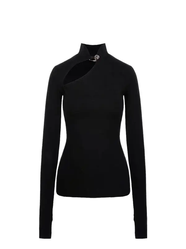 MANURI Cut-out High-neck Blouse - Black