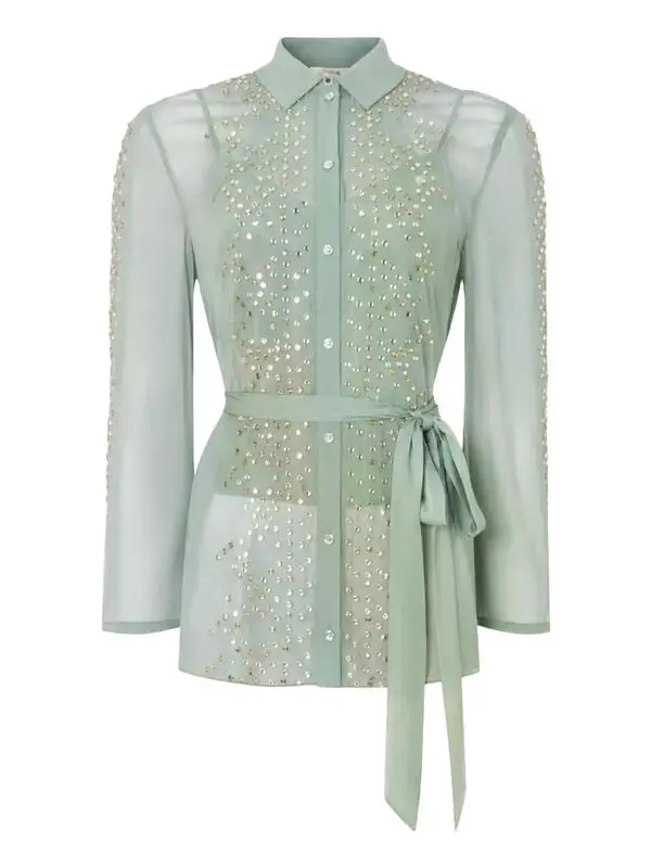 TEMPERLEY LONDON Oberon Crystal-embellished Belted Shirt - Green