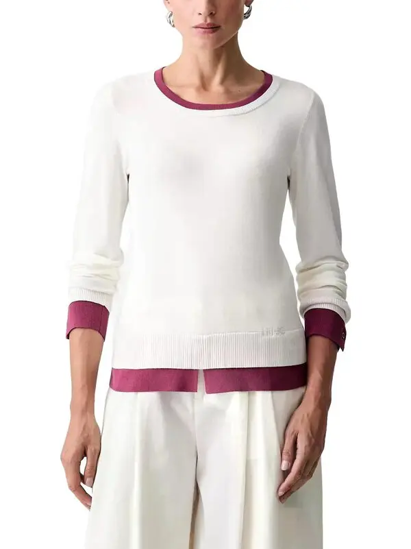 Liu Jo Layered Effect Ribbed-trim Round Neck Sweater - White