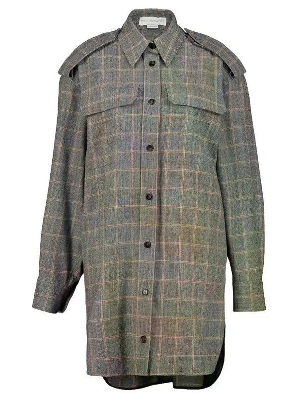 Stella McCartney Check-pattern Epaulette Shirt Mini Dress - Grey