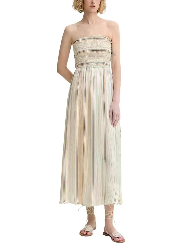 SESSUN Shirred Striped Midi Dress - Neutrals