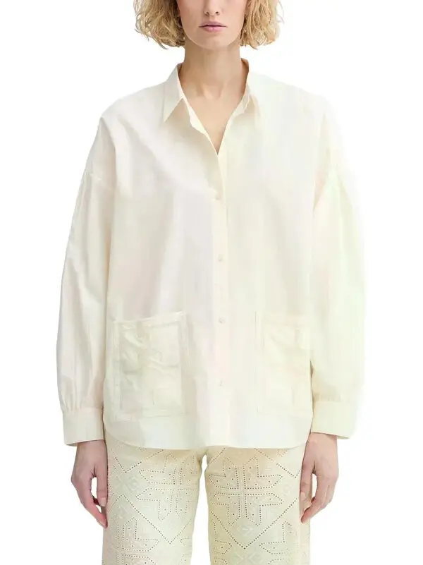 SESSUN Flores Open-back Embroidered-pocket Shirt - Neutrals