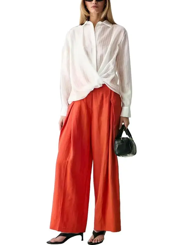 VICOLO Pleated Wide-leg High-waist Trousers - Orange