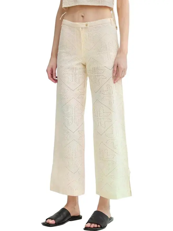 SESSUN Allindy Embroidered Flared Trousers - Neutrals