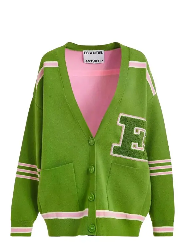 Essentiel Antwerp Jigan V-neck Striped-detail Cardigan - Green