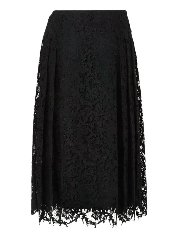 Fendi Lace Pleated Midi Skirt - Black