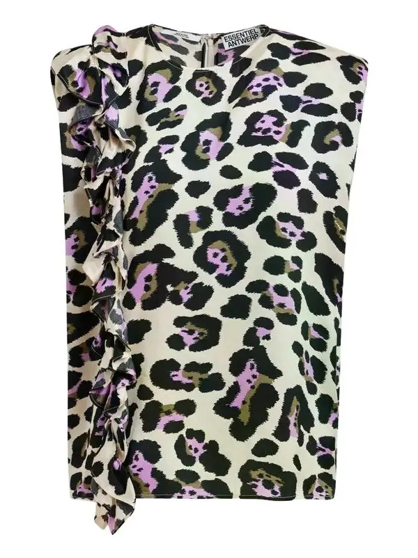Essentiel Antwerp Leopard Print Ruffle Blouse - Neutrals