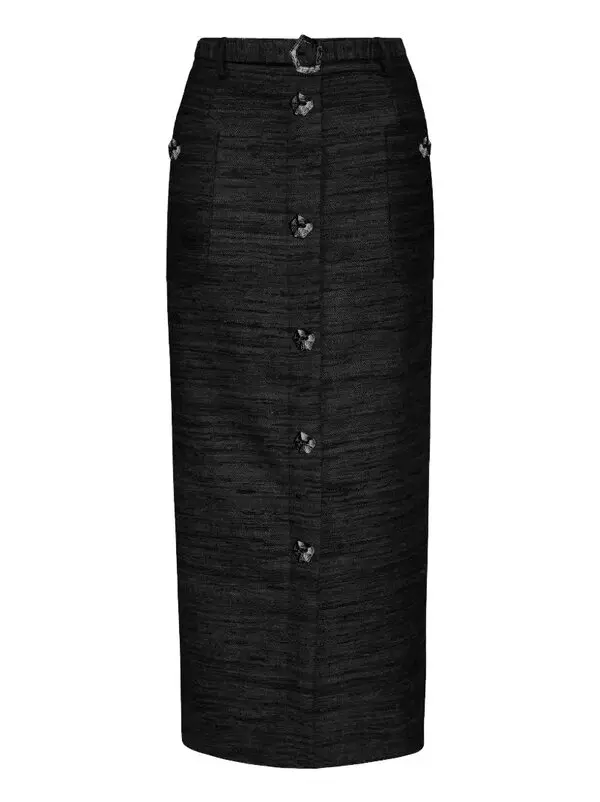 VIOLANTE NESSI Belted Silk-tweed Midi Skirt - Black