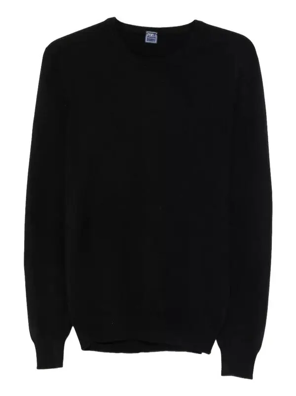 Fedeli Crew-neck Long-sleeve Fine Knit Sweater - Black