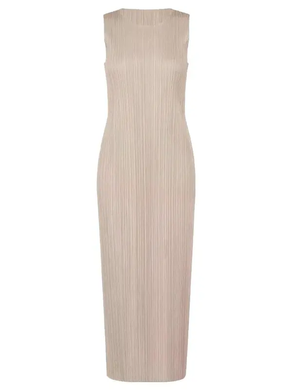 Issey Miyake Pleated Sleeveless Midi Dress - Neutrals
