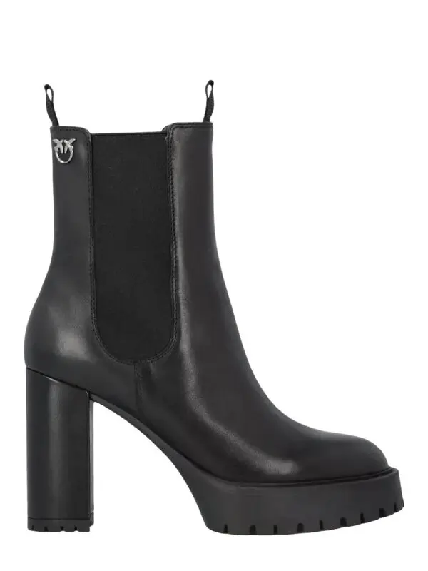 Pinko Leather Platform Ankle Boots - Black