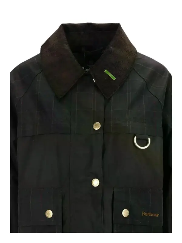Barbour Tartan Spey Wax Jacket With Corduroy Collar - Black