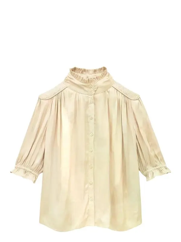 Ba&sh Camila Ruffled-collar Smocked Blouse - Neutrals