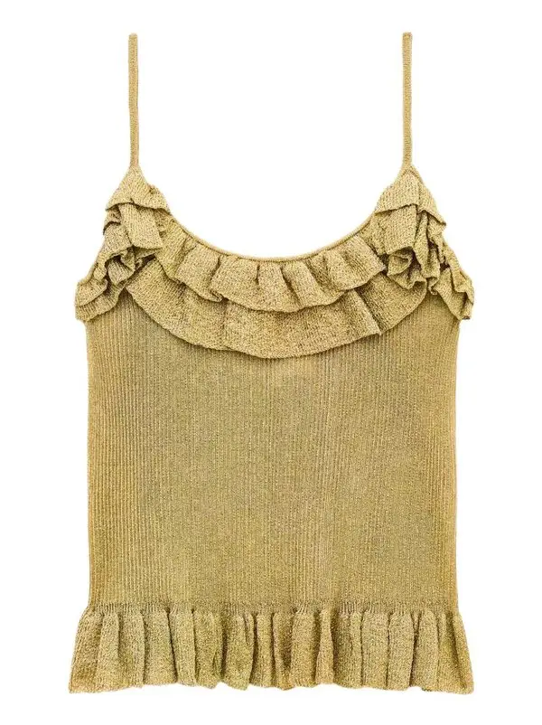 Ba&sh Zaria Ruffled Metallic Ribbed Knit Top - Gold