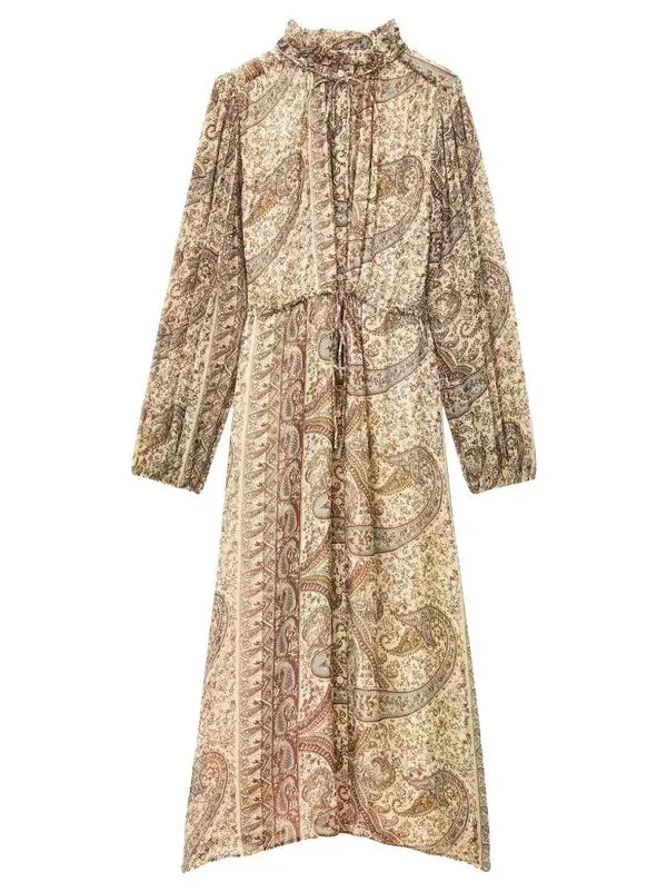 Ba&sh Ciahara Paisley-print Ruffled Midi Shirt Dress - Neutrals
