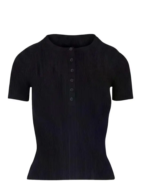 NILI LOTAN Ribbed Knit Henley Sweater - Black