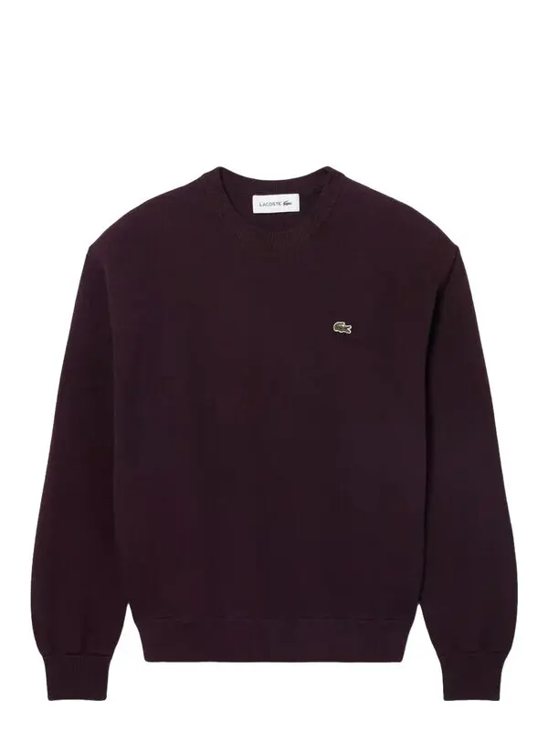 Lacoste Relaxed-fit Cotton Crew-neck Sweater With Embroidered Crocodile - Brown