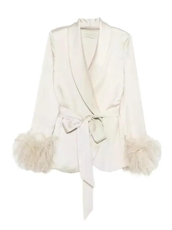 THE ARCHIVIA Feather-trim Belted Suit - Neutrals